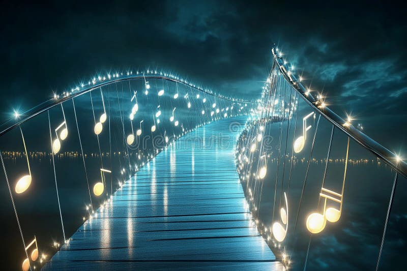 Musical Bridge Illuminated with Shining Notes Creating a Harmonious ...