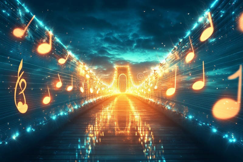 Musical Bridge Illuminated with Shining Notes Creating a Harmonious ...
