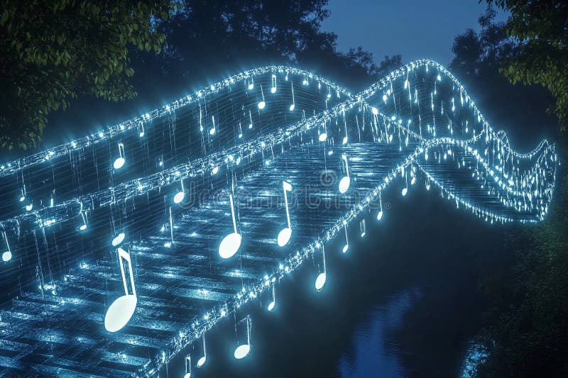 Musical Bridge Illuminated with Shining Notes Creating a Harmonious ...