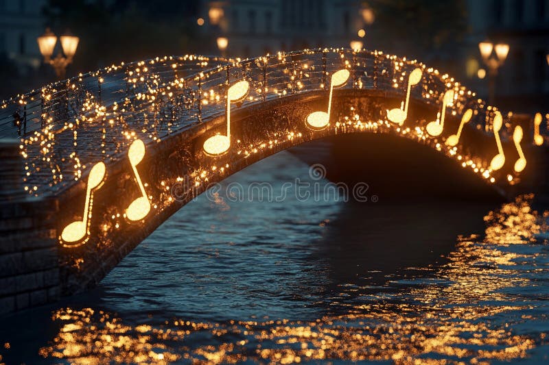 Musical Bridge Illuminated with Shining Notes Creating a Harmonious ...