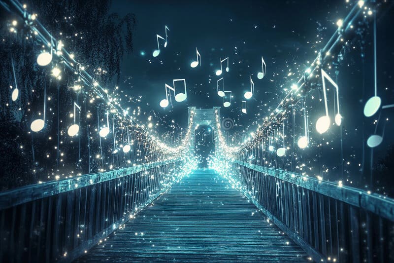 Musical Bridge Illuminated with Shining Notes Creating a Harmonious ...