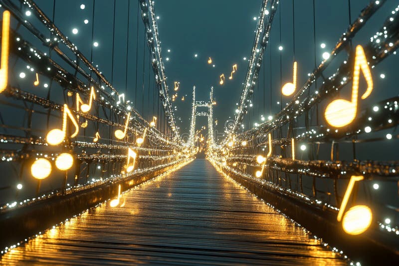 Musical Bridge Illuminated with Shining Notes Creating a Harmonious ...