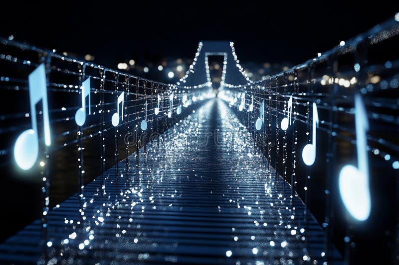Musical Bridge Illuminated with Shining Notes Creating a Harmonious ...