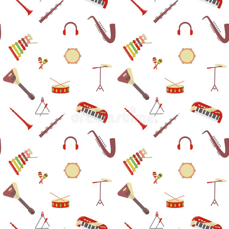 Musical Colorful Instruments Seamless Pattern. Isolated on White Vector ...
