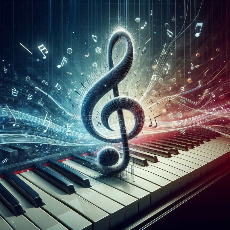Musical Creativity with Piano Keys and Treble Clef Stock Photo - Image ...