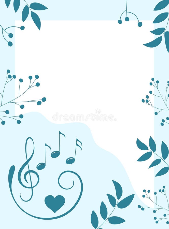 Musical Decorative Frame. Musical Wave and Leaves with Berries on a ...
