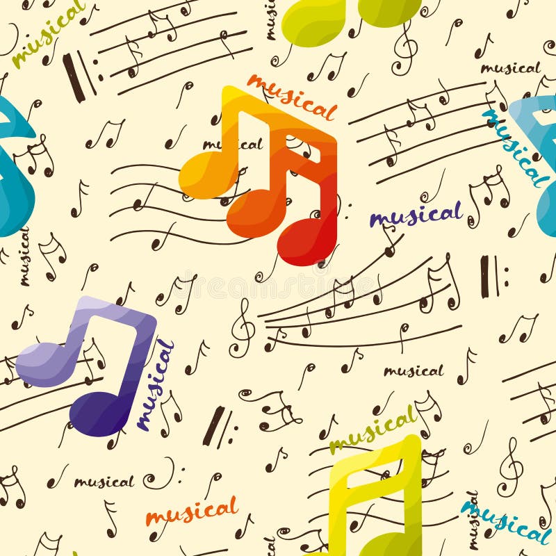 Musical Elements Seamless Pattern with Colorful Notes Stock Vector ...
