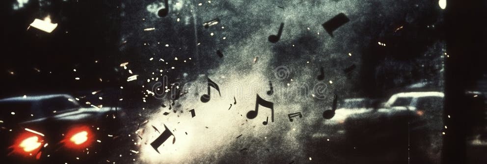 Musical Explosion on a Blurred Urban Backdrop Stock Illustration ...