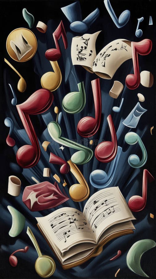 Musical Explosion with Notes and Open Music Book Stock Illustration ...