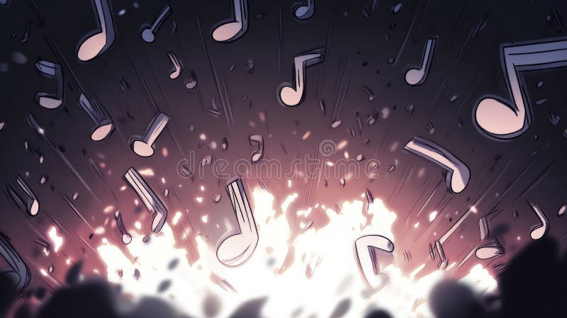Musical Explosion with Notes in Vibrant Fiery Colors Stock Illustration ...