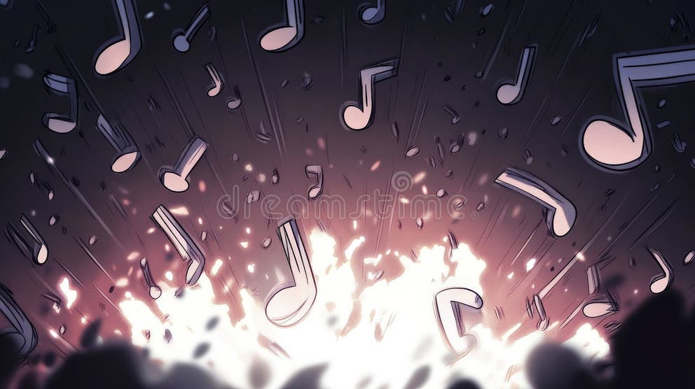 Musical Explosion with Notes in Vibrant Fiery Colors Stock Illustration ...