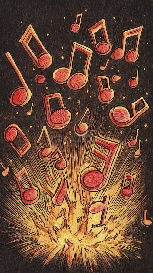 Musical Explosion of Notes and Vibrant Fire Elements Stock Illustration ...
