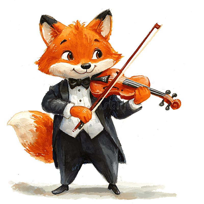Musical Fox in Tuxedo Playing Violin Stock Illustration - Illustration ...