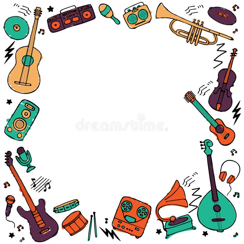 Musical Frame. Hand Drawn Musical Icon Set Stock Vector - Illustration ...
