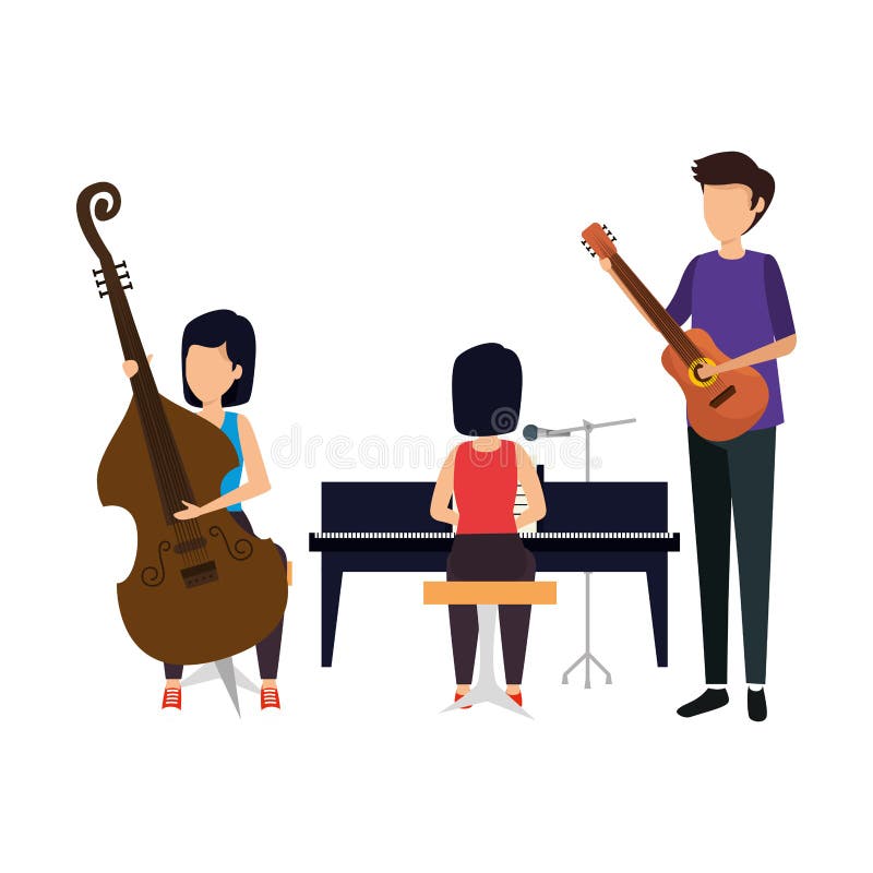Musical Group Playing Instruments Stock Vector - Illustration of guitar ...