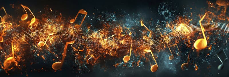 Musical Harmony of Flaming Notes in Cosmic Explosion Stock Illustration ...
