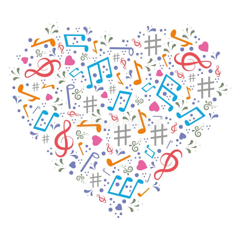 Musical Heart with Notes, Vector Isolated Illustration Stock Vector ...
