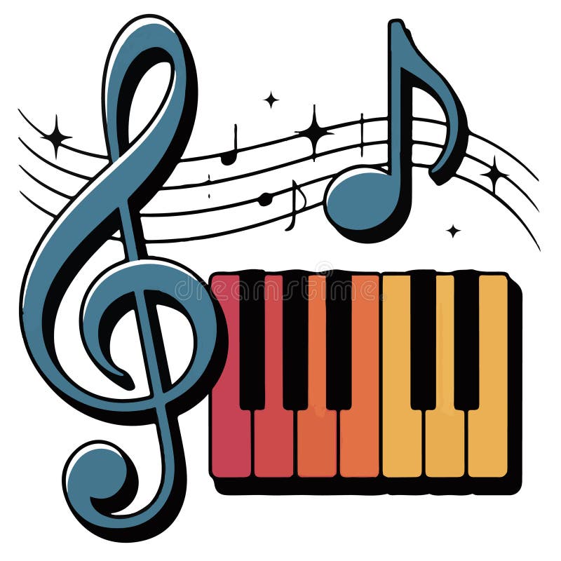 Musical Illustration Featuring a Large Blue Treble Clef and a Quarter ...