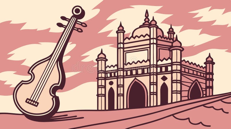 Musical Instrument and Ancient Temple Vector Art, Vector Design ...