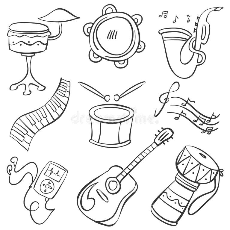Musical Instrument Doodle Style Collection Stock Vector - Illustration ...