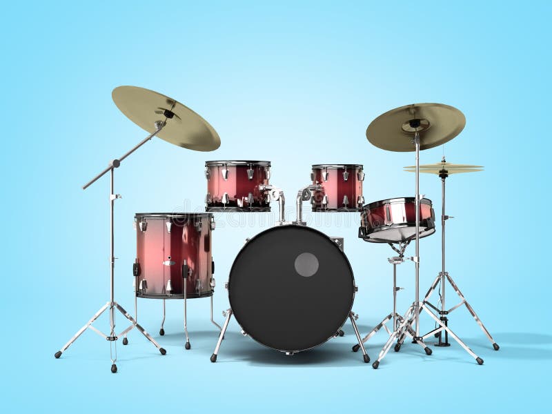 Musical Instrument Drum Set 3d Render on a Blue Gradient Background ...