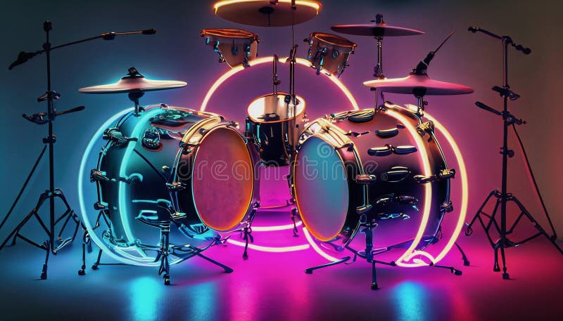 Musical Instrument Drums with Neon Backlight Stock Illustration ...