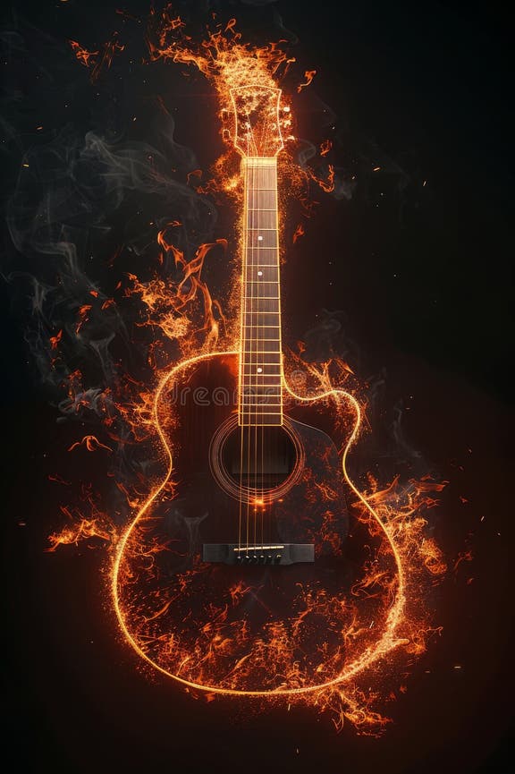 Musical Instrument Guitar on Fire. Generative AI. Stock Illustration ...