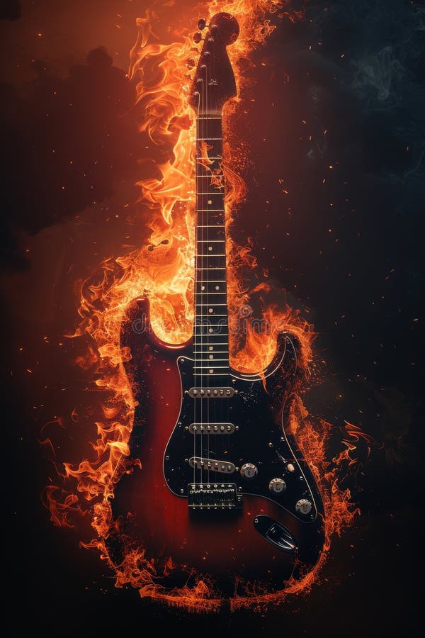 Musical Instrument Guitar on Fire. Generative AI. Stock Illustration ...