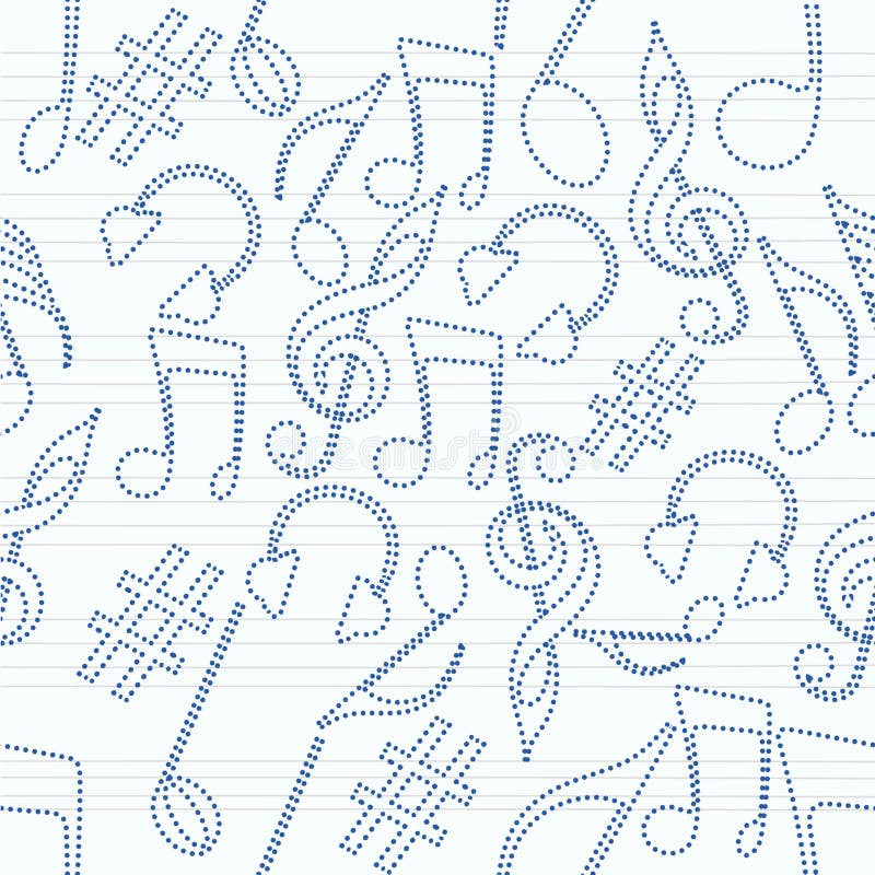 Musical Instrument and Notes with Seamless Pattern. Stock Illustration ...