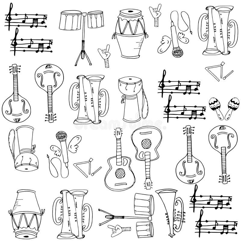 Musical Instrument Pack Doodles Stock Illustrations – 3 Musical ...