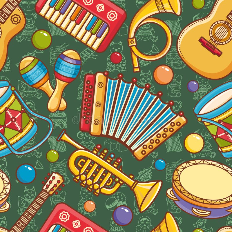 Musical Instrument Seamless Pattern. Cartoon Style Stock Vector ...