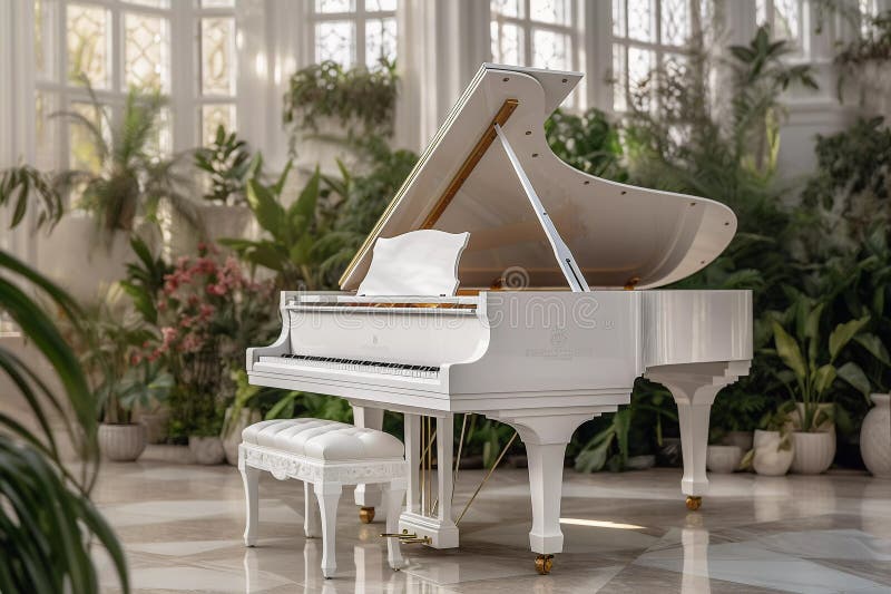Musical Instrument White Piano in the Interior. Stock Illustration ...