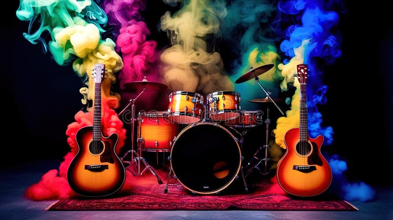Musical Instruments Against the Background of Holi Colors Stock Photo ...