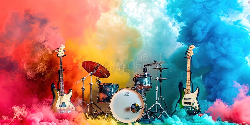 Musical Instruments Against the Background of Holi Colors Stock Image ...