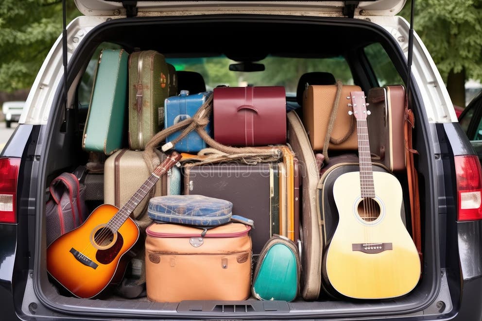 Musical Instruments Arranged in a Car Trunk Stock Image - Image of road ...