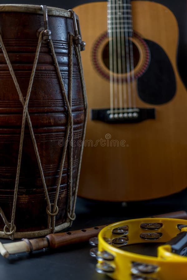 Musical Instruments on a Black Background Stock Photo - Image of ...