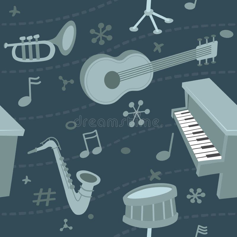 Musical Instruments on Blue Background Stock Vector - Illustration of ...