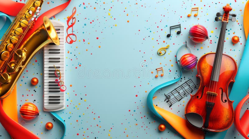 Musical Instruments on Blue Background Stock Image - Image of band ...