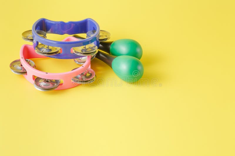 Musical Instruments Collection on Yellow Background Stock Photo - Image ...