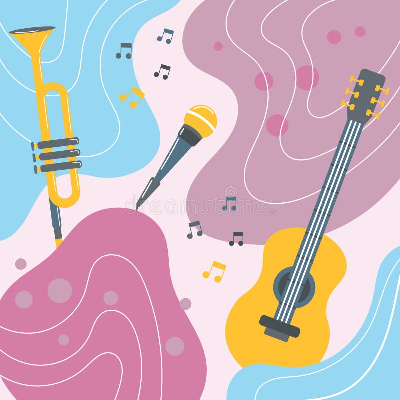 Musical Instruments on a Colored Background in a Boho Groove Style ...