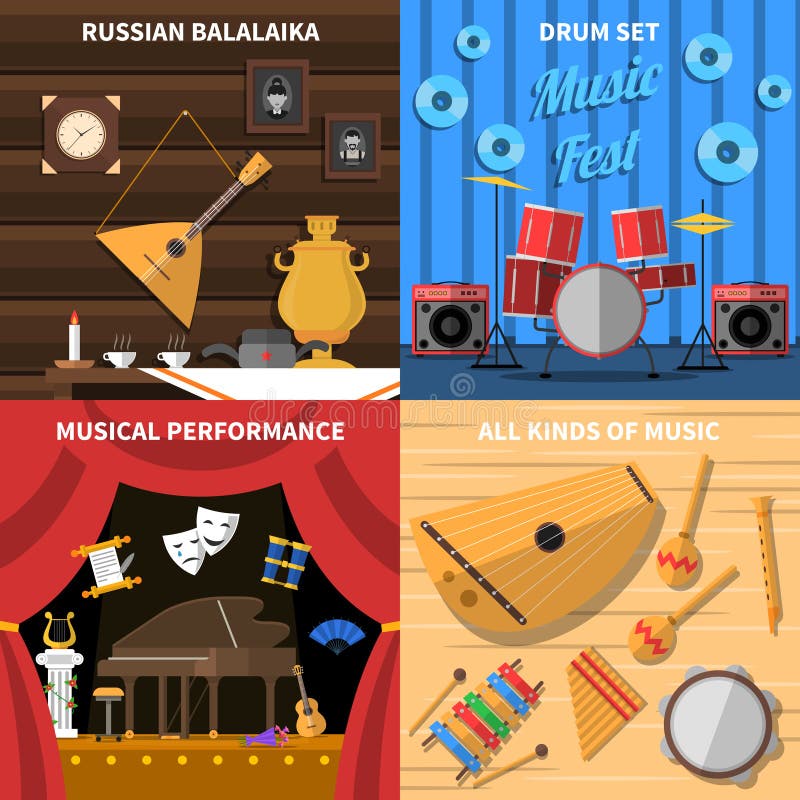 Musical Instruments Concept Icons Set Stock Vector - Illustration of ...