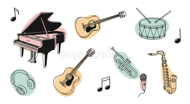 Musical Instruments Doodle Collection Stock Illustration - Illustration ...