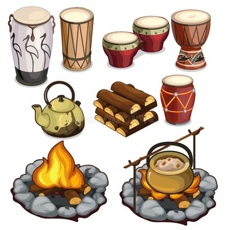 Musical Instruments Drums and Elements of Camping Stock Vector ...