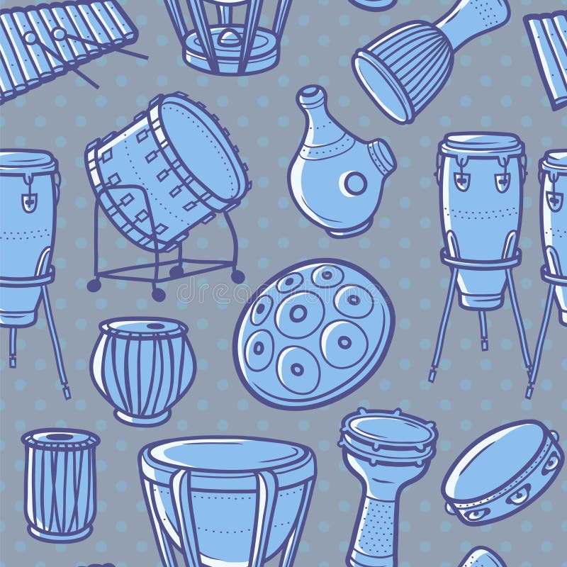 Percussion Instruments Vector Seamless Background Stock Illustrations ...