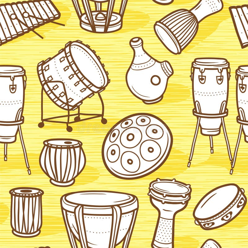 Percussion Instruments Vector Seamless Background Stock Illustrations ...
