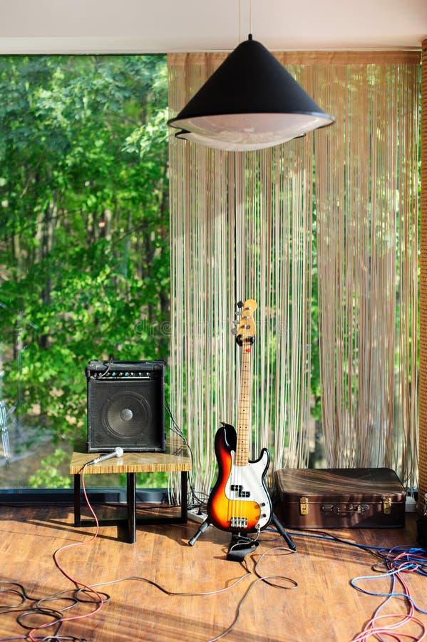 Musical Instruments. Electric Guitars, Drums Stock Photo - Image of ...