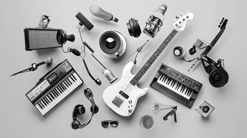 Musical Instruments and Equipment in a Creative Layout Stock Photo ...