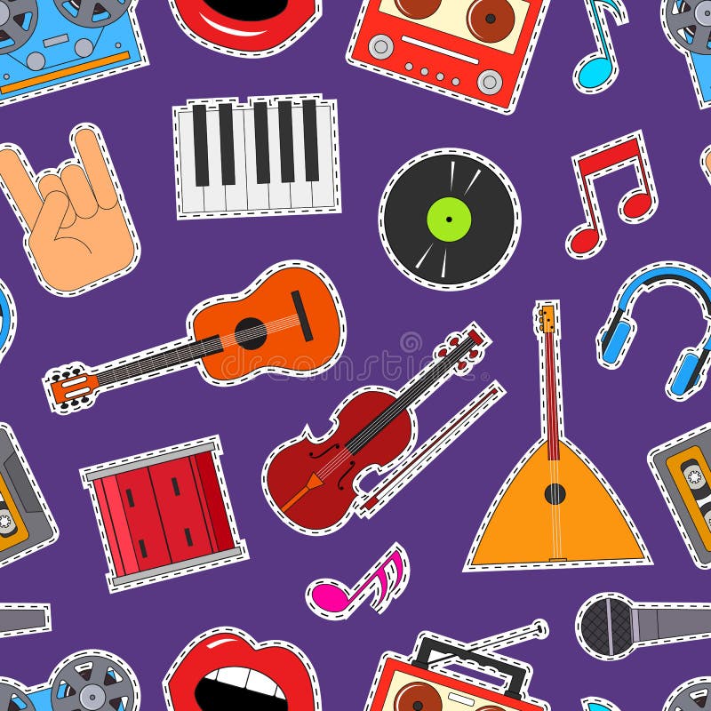 Musical Instruments Sticker Seamless Pattern Background. Vector Stock ...