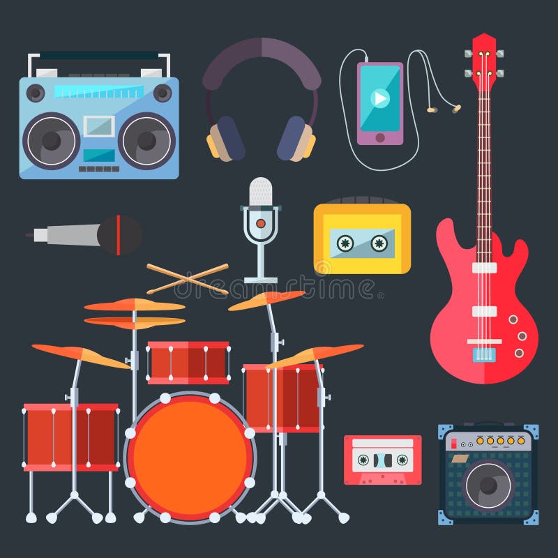 Musical Instruments. Flat Design. Vector Stock Vector - Illustration of ...