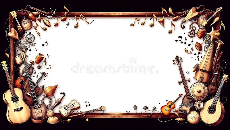 Musical Instruments Frame Decorated with Notes Stock Illustration ...